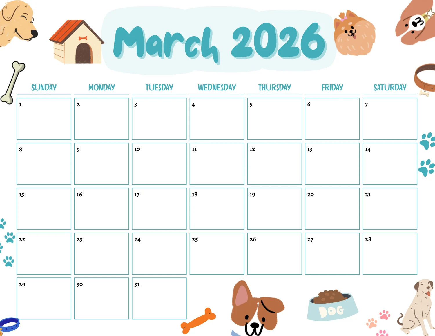 March 2026 Calendar Printables - Simple and Fun Designs